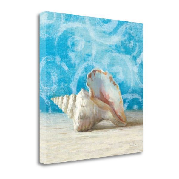20 Mod Blue Scroll Coastal Conch 4 Giclee Wrap Canvas Wall Art (Abbey ...