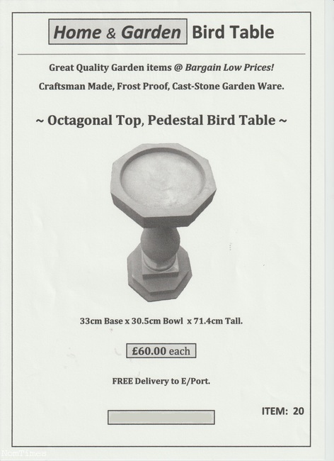 Octagonal Top Bird Table (Ellesmere Port, Cheshire) | NomTimes UK